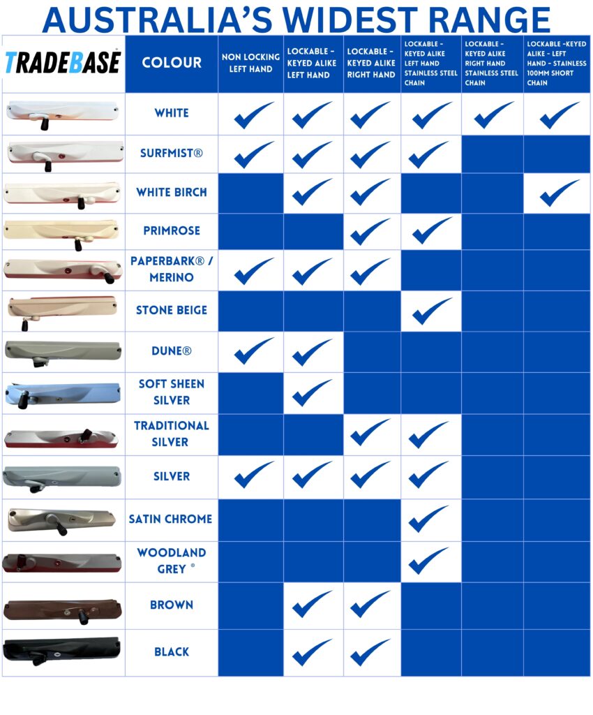 TRADEBASE Window Winder White -Stainless Steel Chain- Lockable